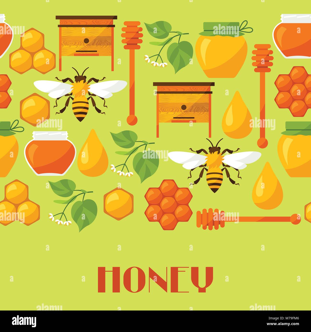 Seamless pattern with honey and bee objects Stock Vector Image & Art ...