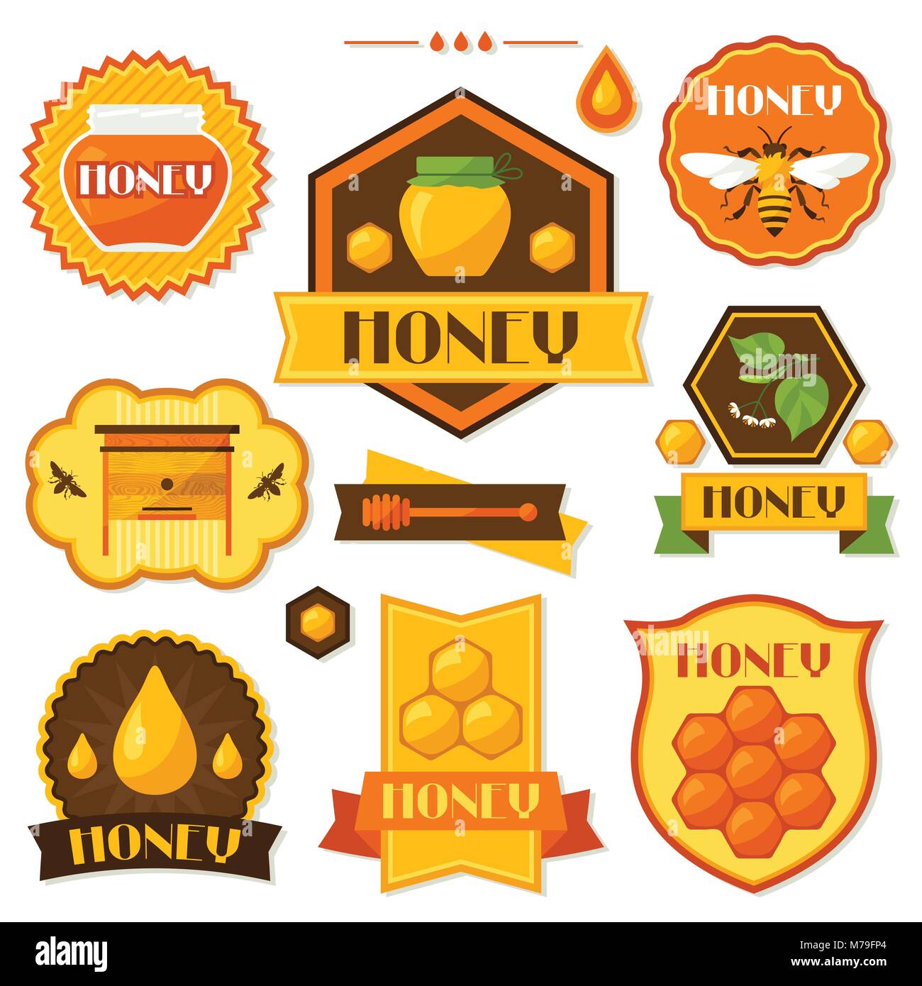 Set of honey and bee labels, badges, emblems Stock Vector Image & Art ...