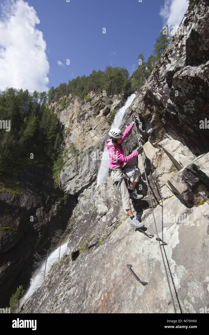 via ferrata route Lehner waterfall, Ötztal Alps, Tyrol, Austria Stock ...