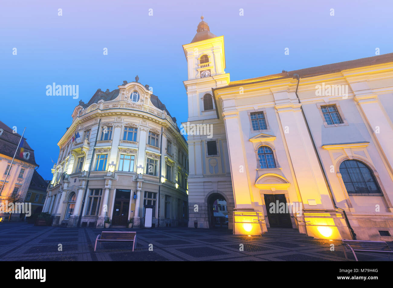 Image of City hall of Sibiu in hight light in Romania Stock Photo - Alamy