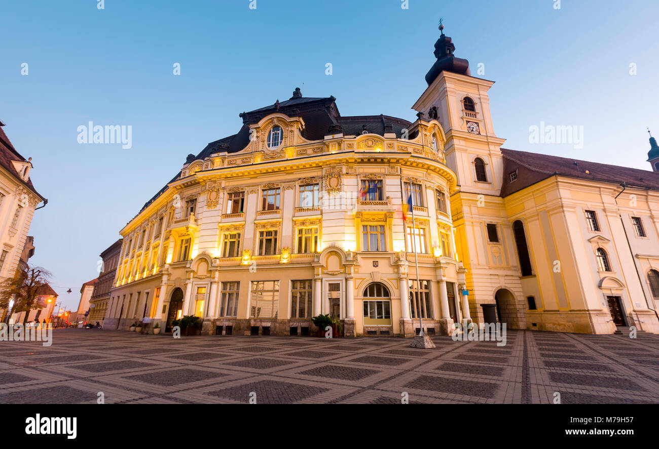 Image of City hall of Sibiu in hight light in Romania Stock Photo - Alamy