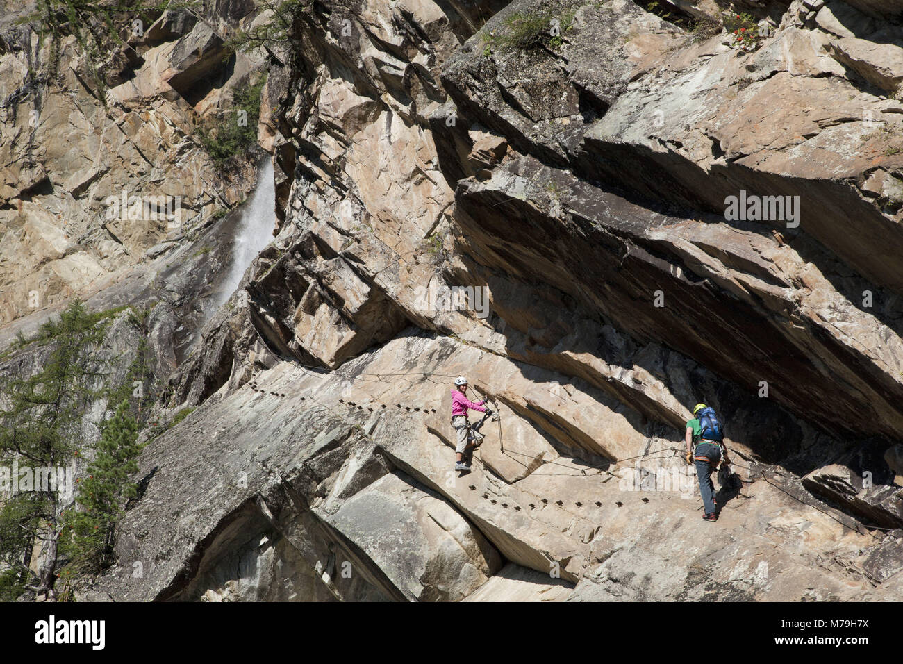 via ferrata route Lehner waterfall, Ötztal Alps, Tyrol, Austria Stock ...