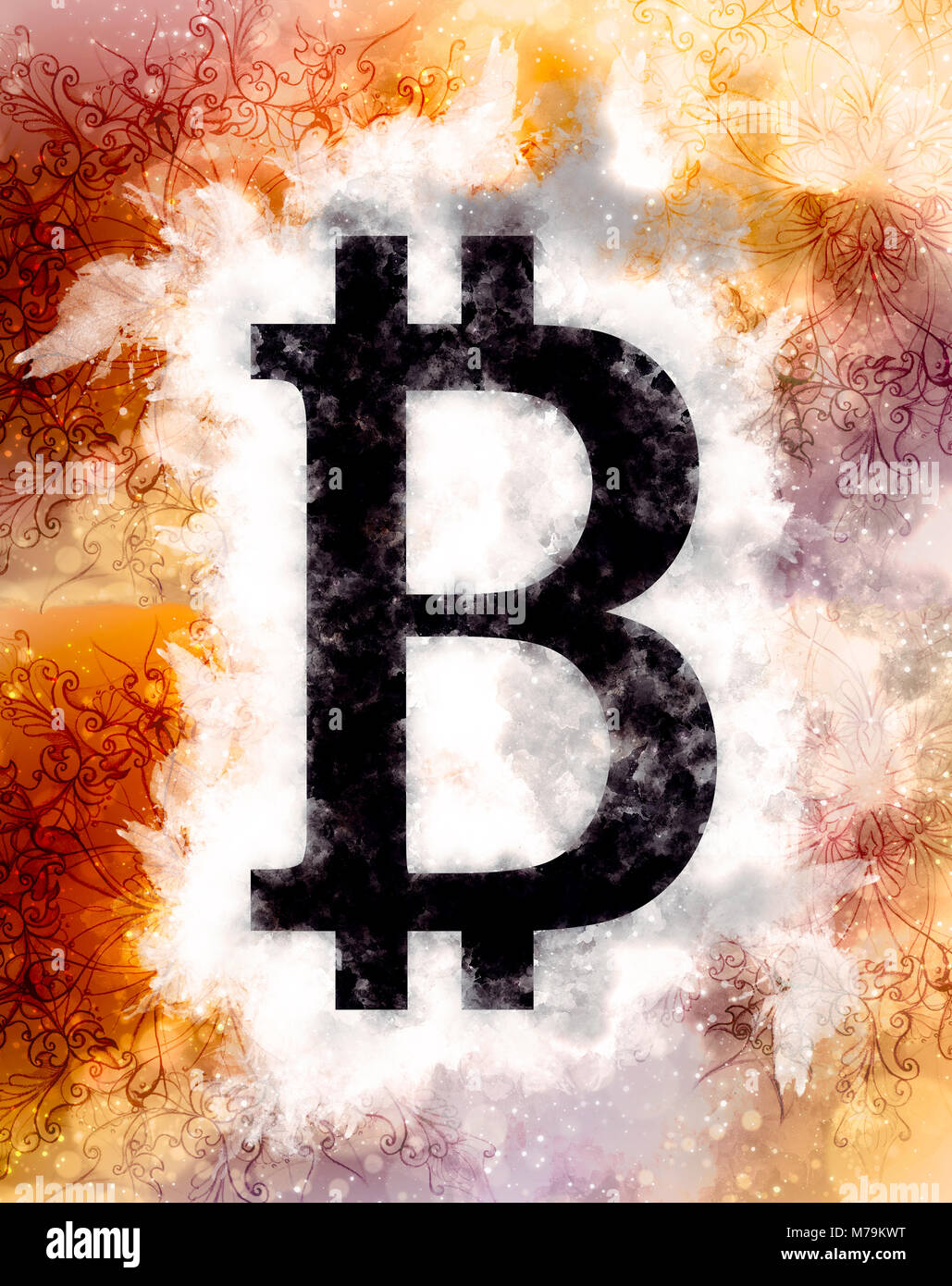Bitcoin cryptocurrency concept and ornaments and softly blurred ...