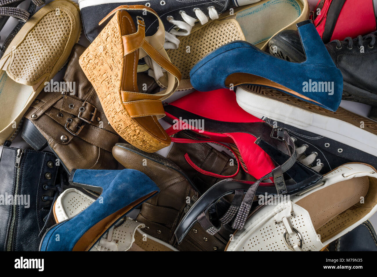 Many Kind of Shoes Scattered Everywhere Stock Photo - Alamy