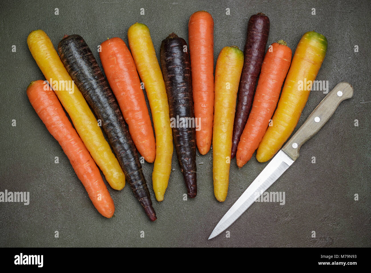 Colorful vegetables. Organic colored yellow, red, orange and purple ...