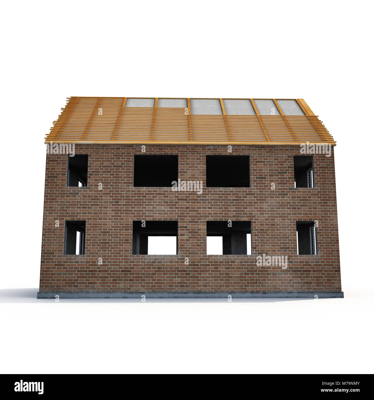 New home being built with bricks on white background. 3D illustration ...