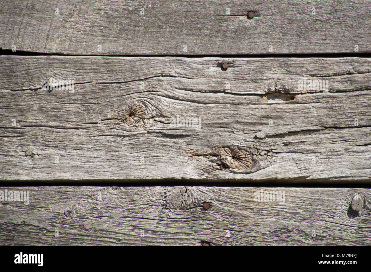 Grungy weathered horizontal silvery unpainted barn boards on an old ...