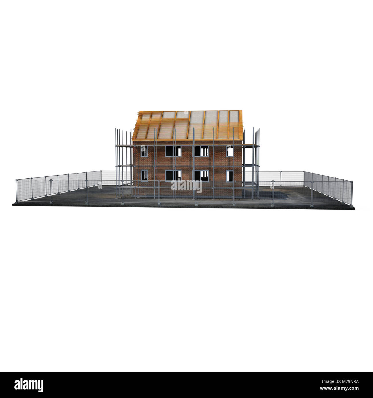 New home being built with bricks on white background. Side view. 3D ...