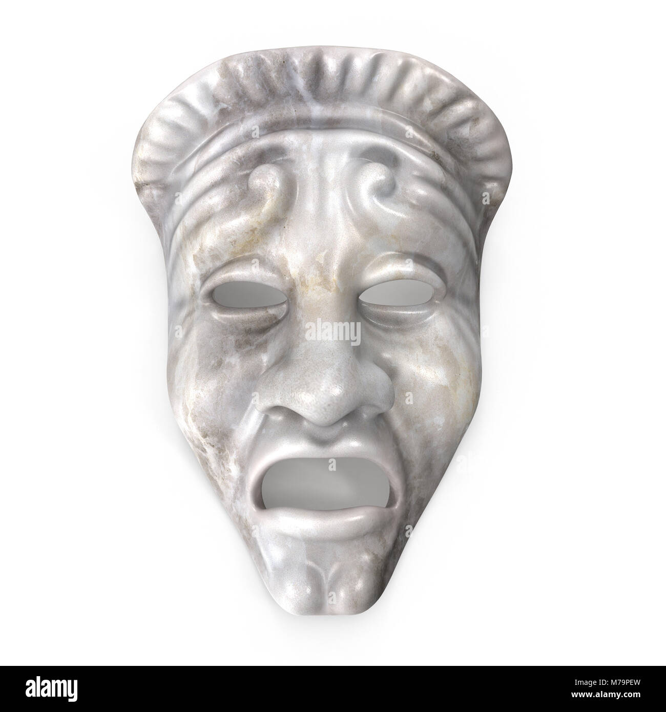 Theatre Tragedy Mask White Marble on white background. 3D illustration ...
