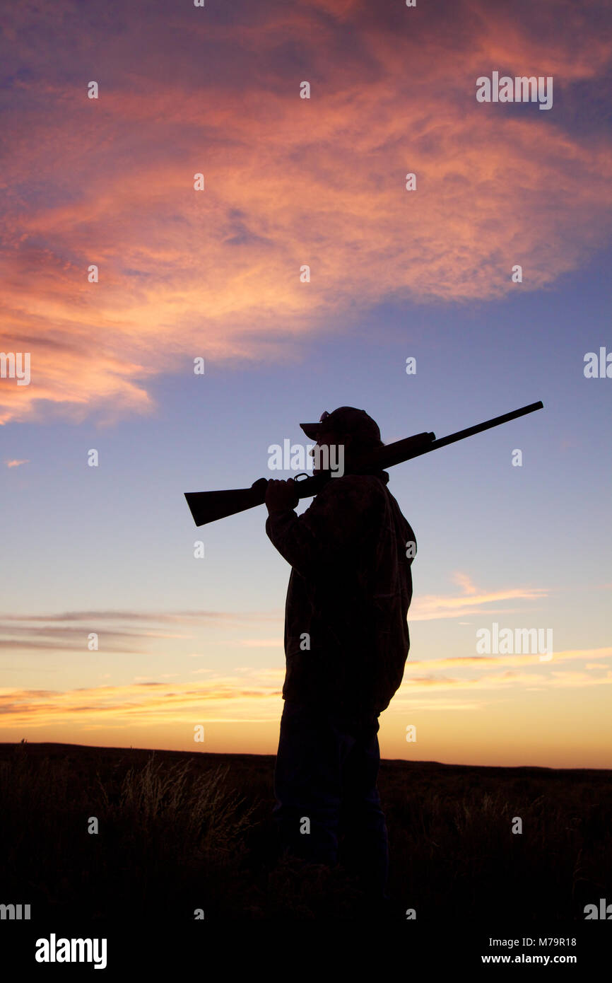Hunter With Shotgun at Sunset Stock Photo - Alamy