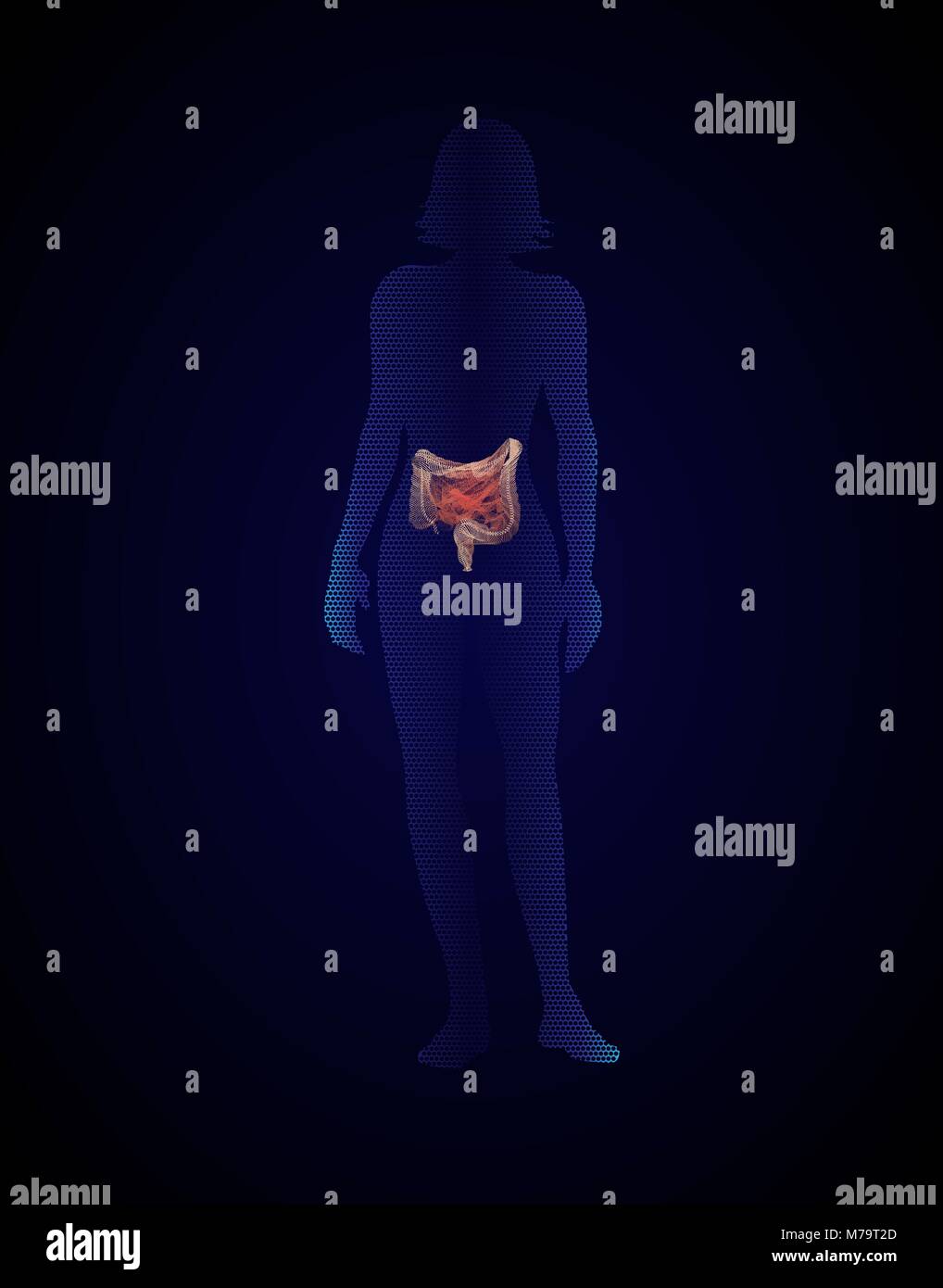 People silhouette blue background, medical technology concept ...