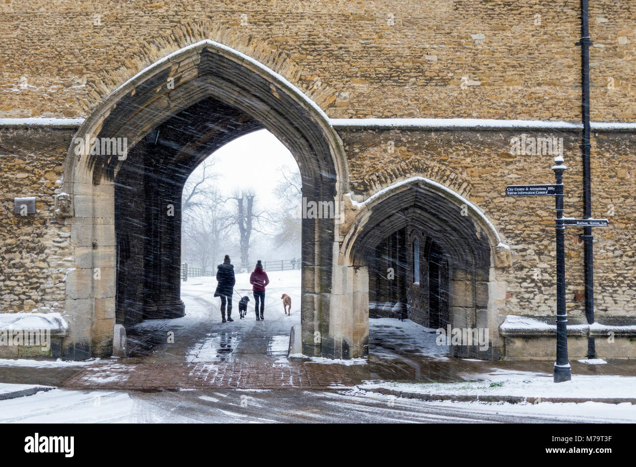 The Porta (Walpole Gate) in driving snow, Ely, Cambridgeshire Stock ...