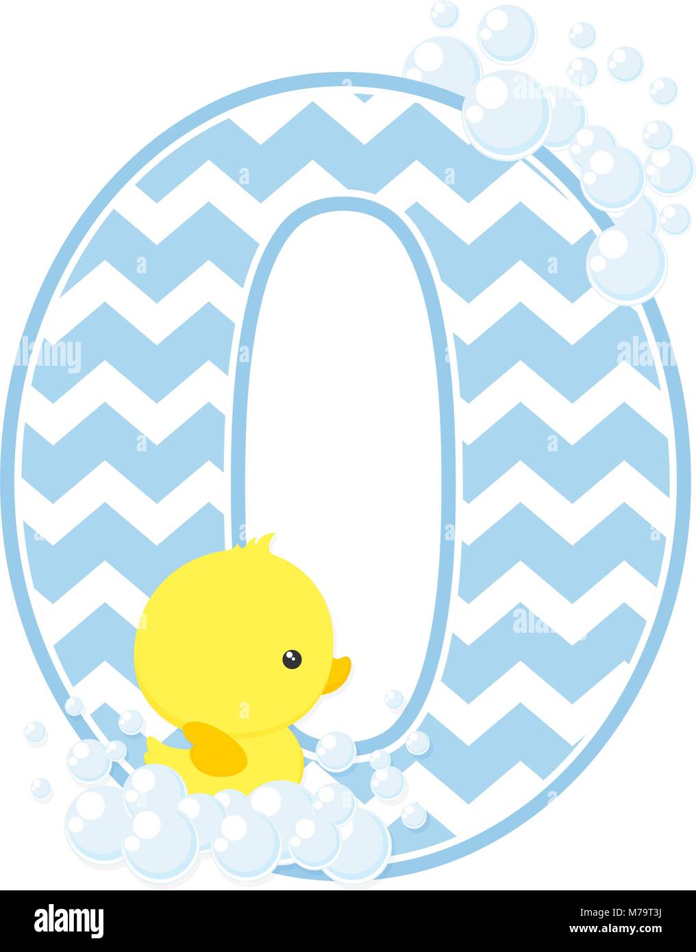 number 0 with bubbles and little baby rubber duck isolated on white ...