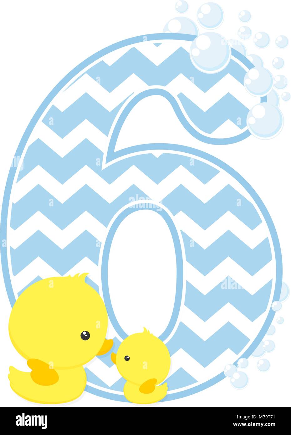 number 6 with bubbles and little baby rubber duck isolated on white ...