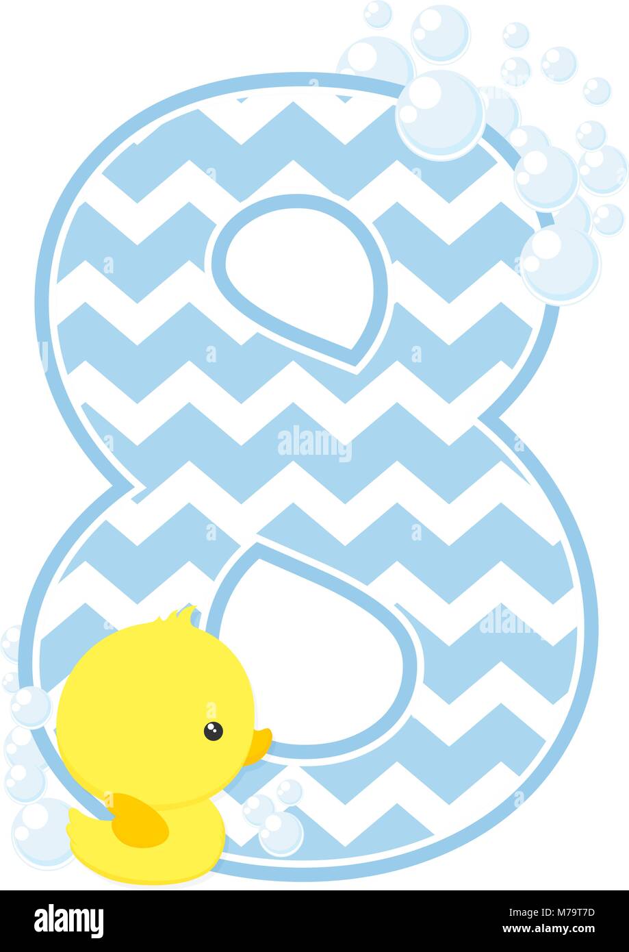 number 8 with bubbles and little baby rubber duck isolated on white ...