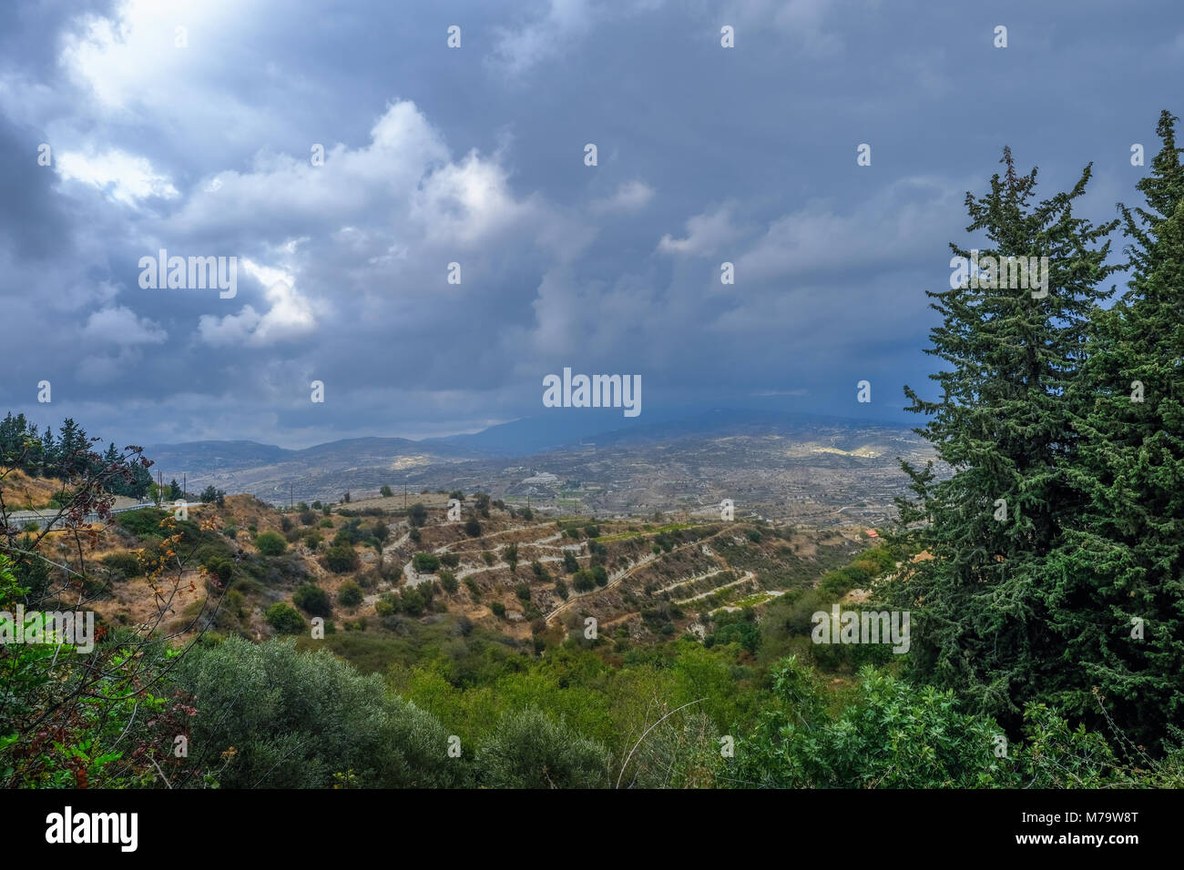 Aerial view across rural countryside in the wine growing region of ...