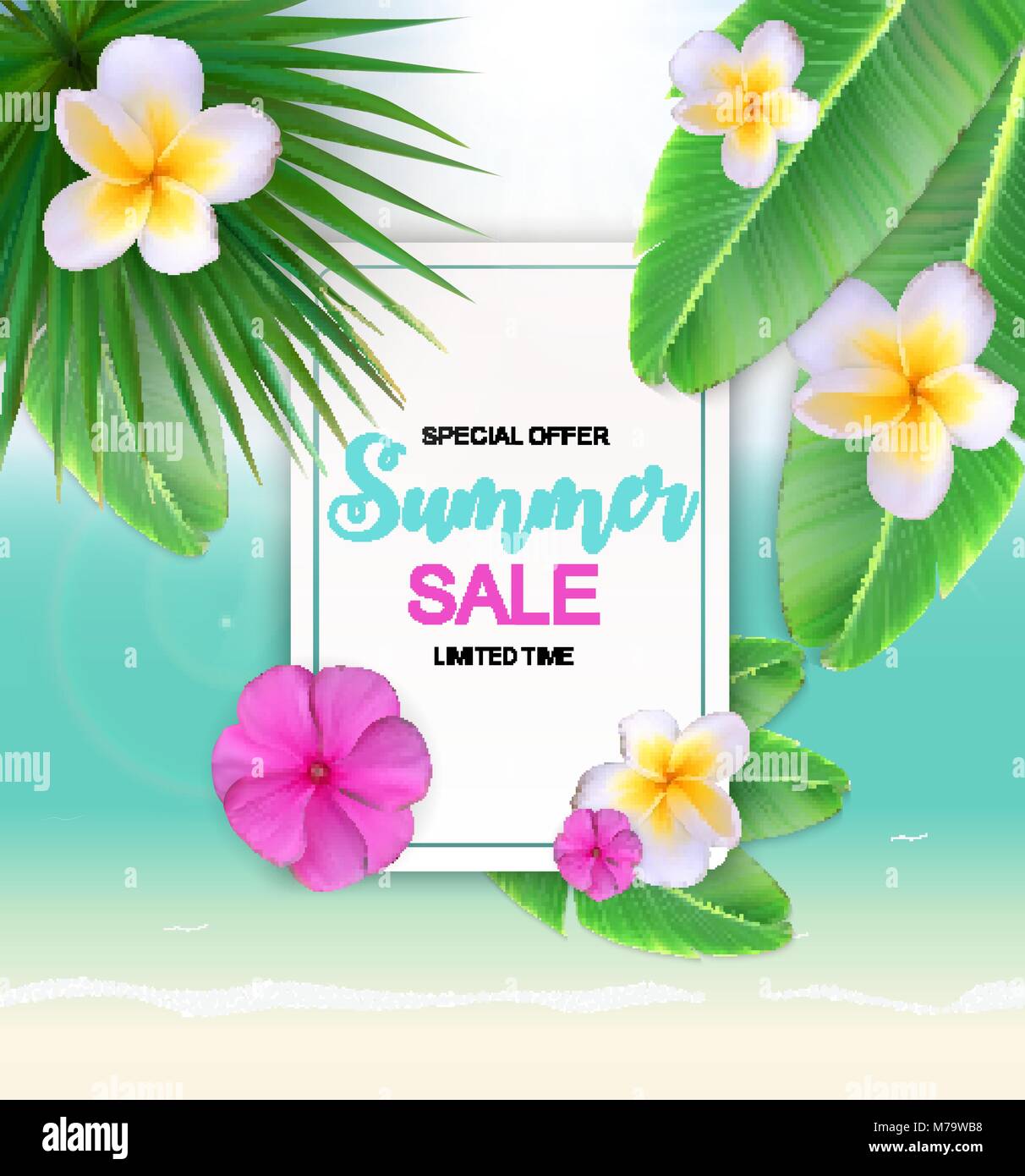 Summer Sale Cute Background with Flowers. Vector Illustration Stock ...