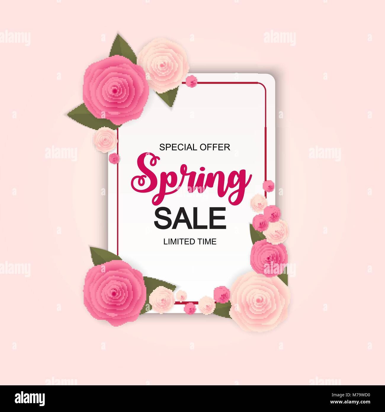 Spring Sale Cute Background with Flowers. Vector Illustration Stock ...
