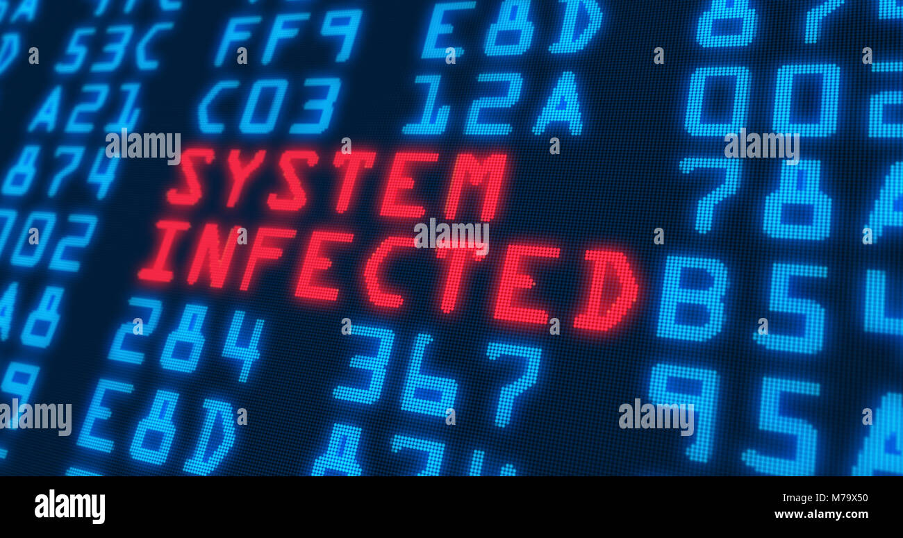Cyber security buzzwords – system infected - with blue numbers in ...