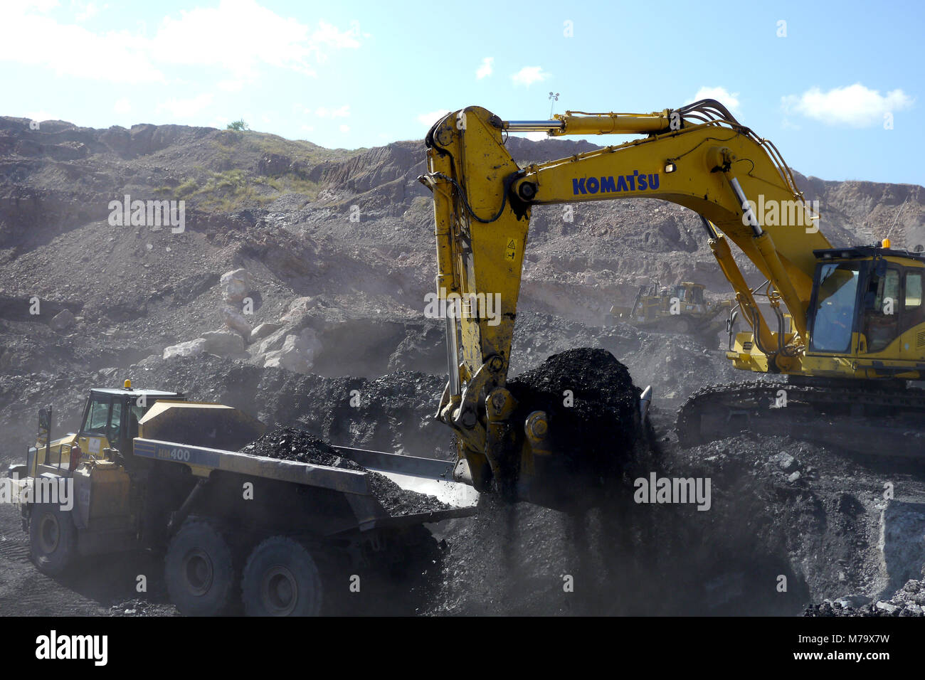 Hwange Colliery, Zimbabwe - 22 March 2015 : Coal trucks on a huge open ...