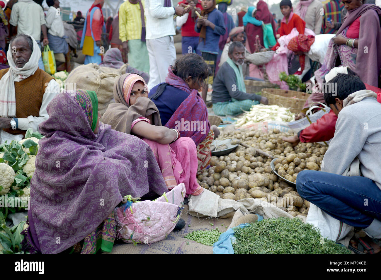 Busy food market in a small town in India Stock Photo - Alamy