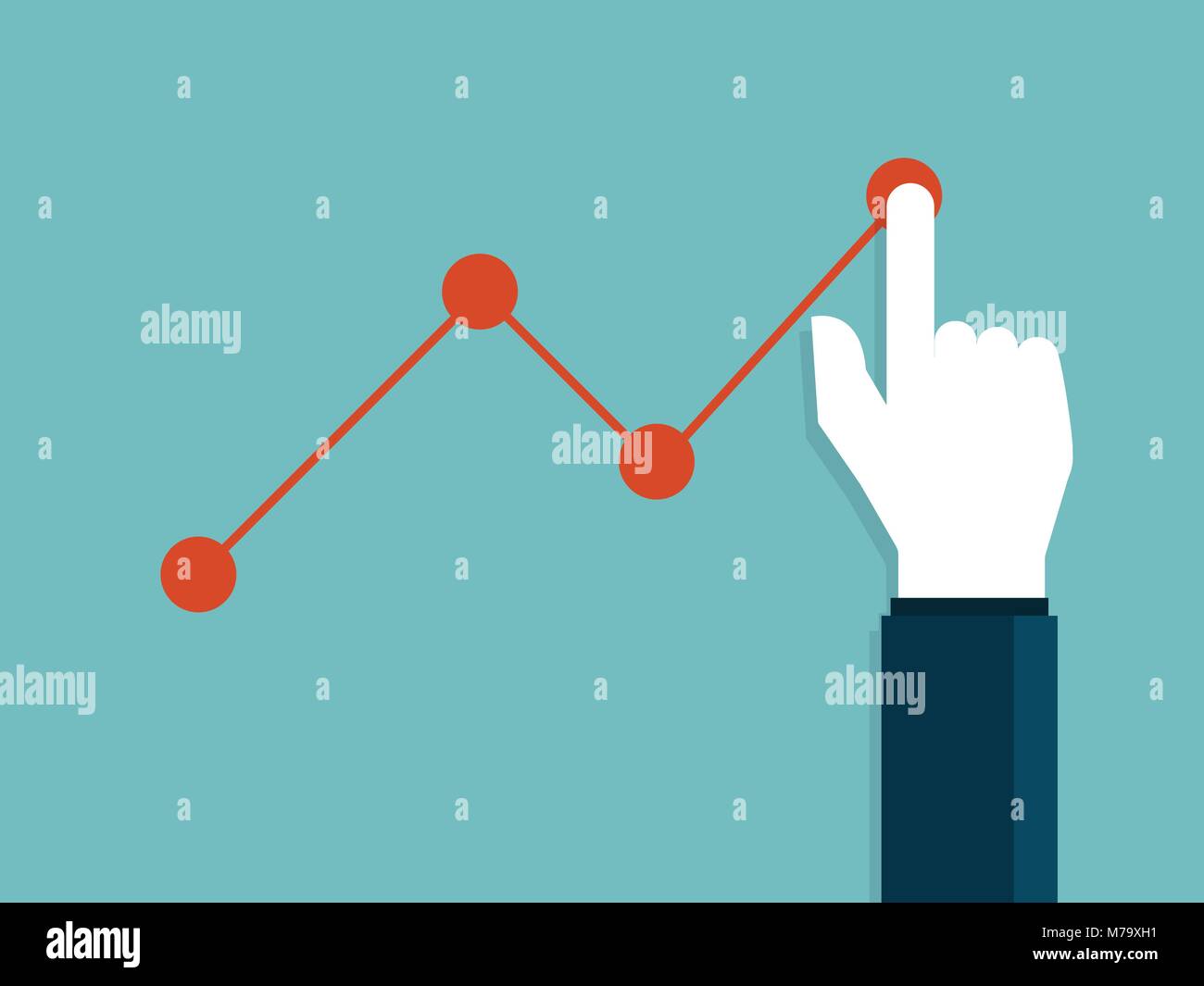 illustration of businessman hand pointing growth graph business concept flat design Stock Vector ...