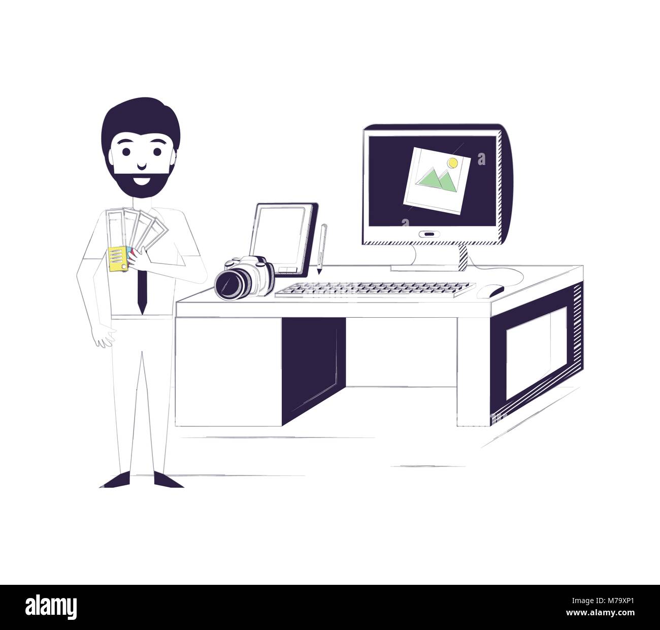 Sketch of Designer man standing at the office over white background ...