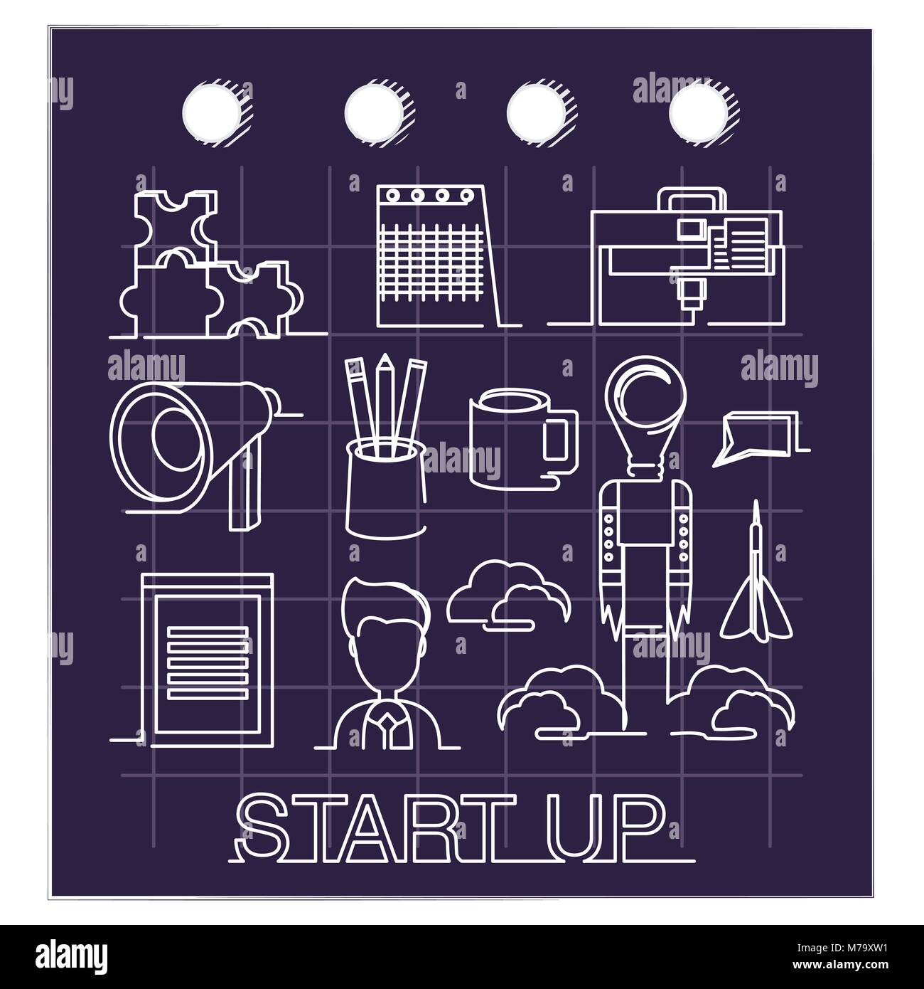 One line design of start up concept of related icons, vector ...