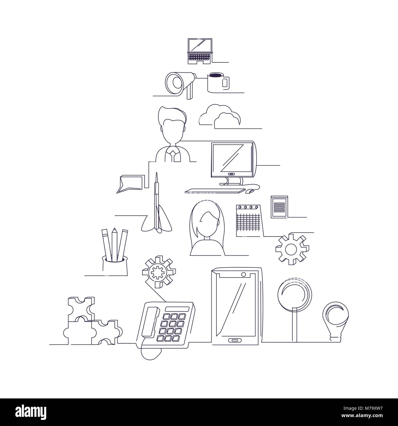 pyramid of Office supplies over white background, sketch design. vector ...