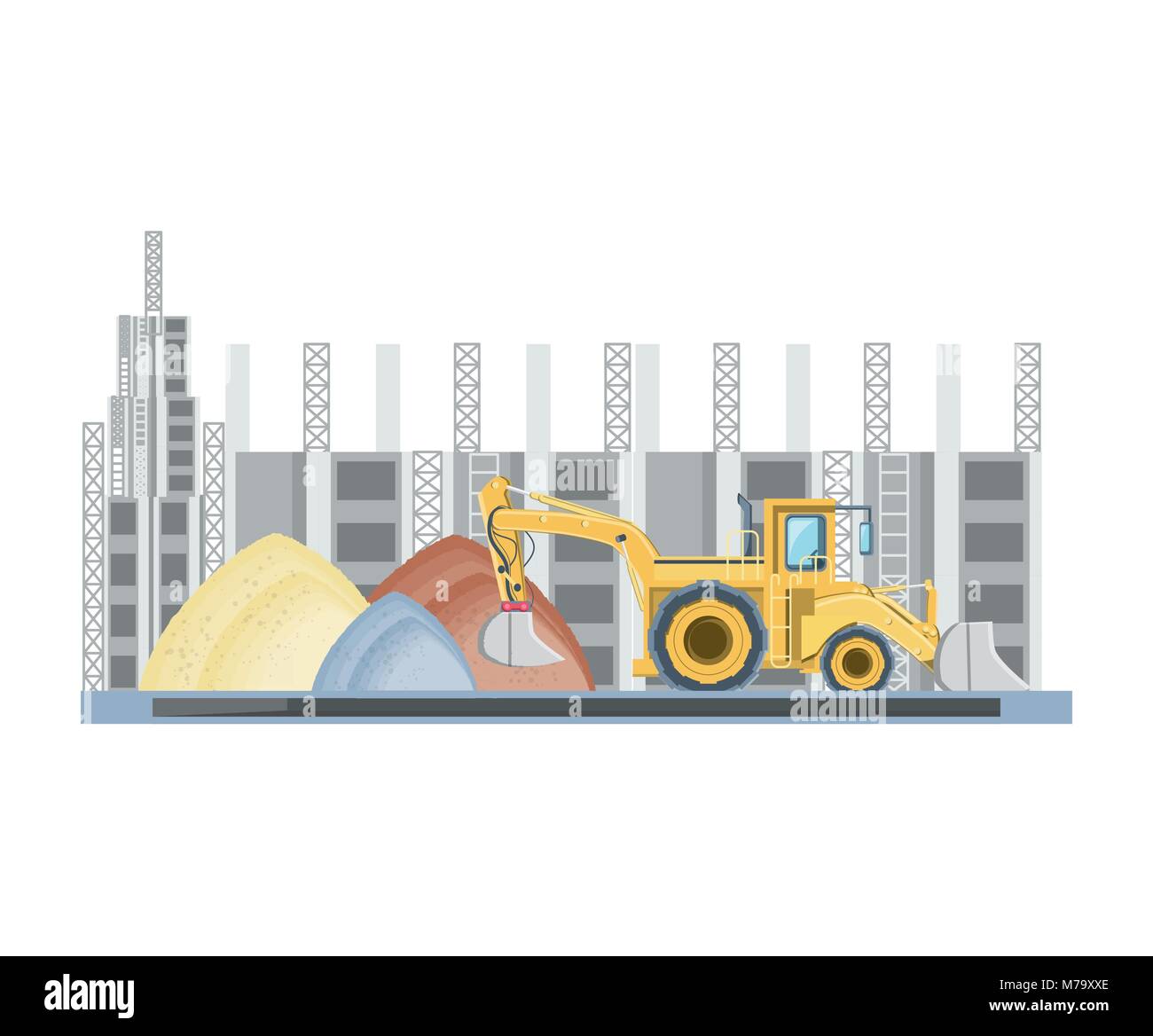 Under construction zone of Construction front and backhoe loader truck ...
