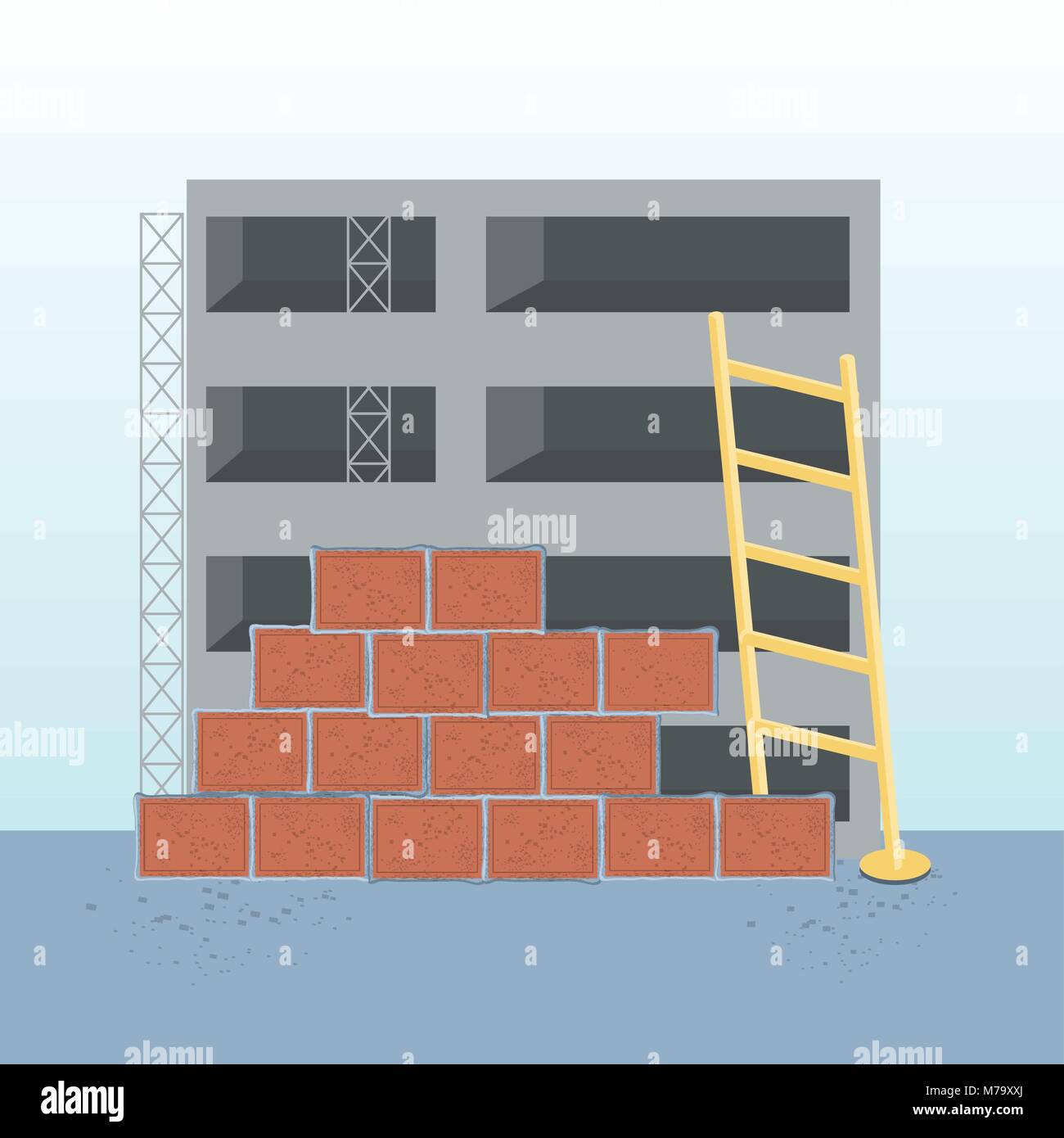 Under construction zone with Bricks wall and building over blue ...