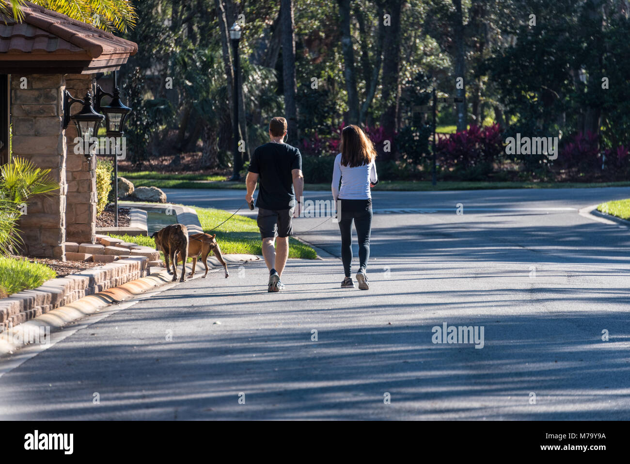 Florida couple taking a morning walk in the neighborhood with their ...