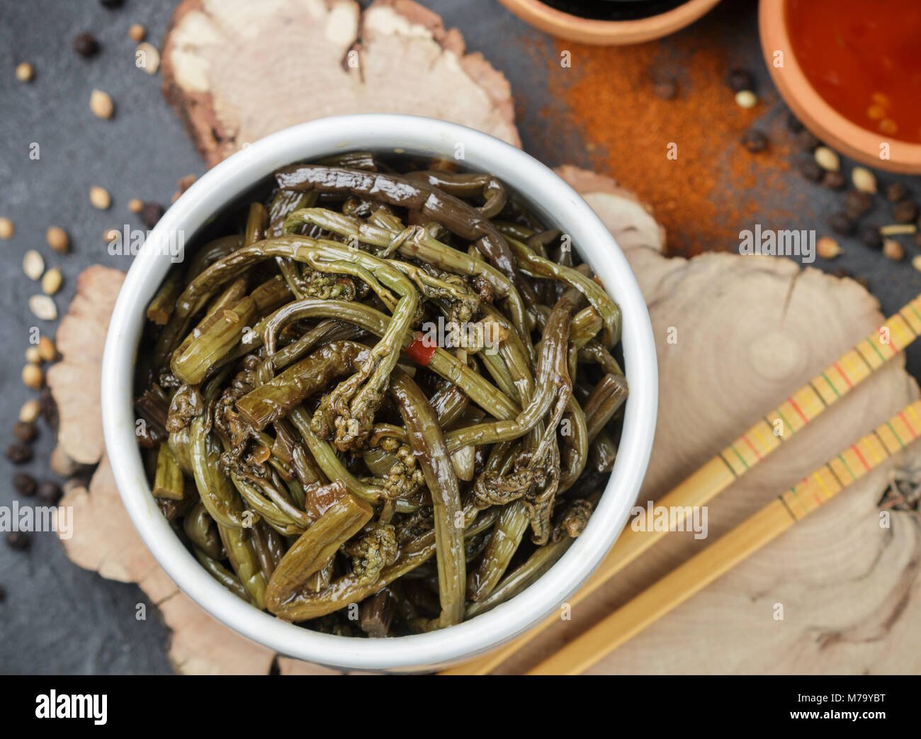 Spicy salad of fern with onion, garlic, soy sauce and spices. Dish ...