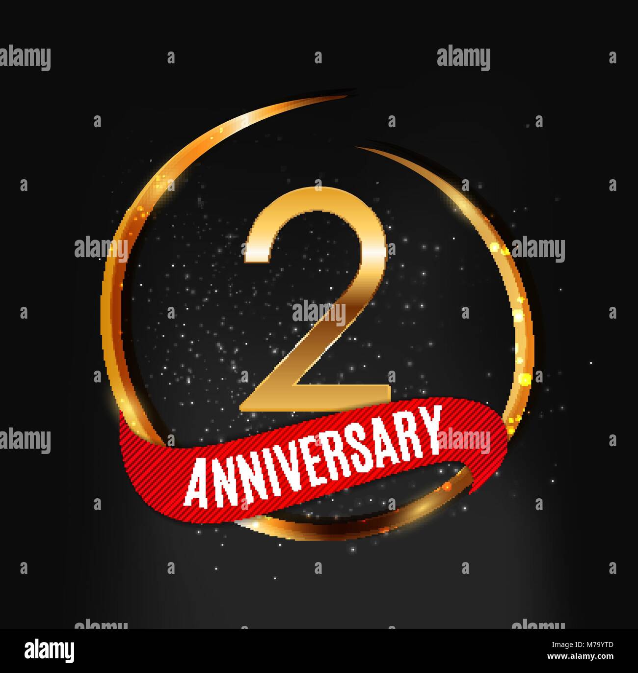 Template Gold Logo 2 Years Anniversary with Red Ribbon Vector ...
