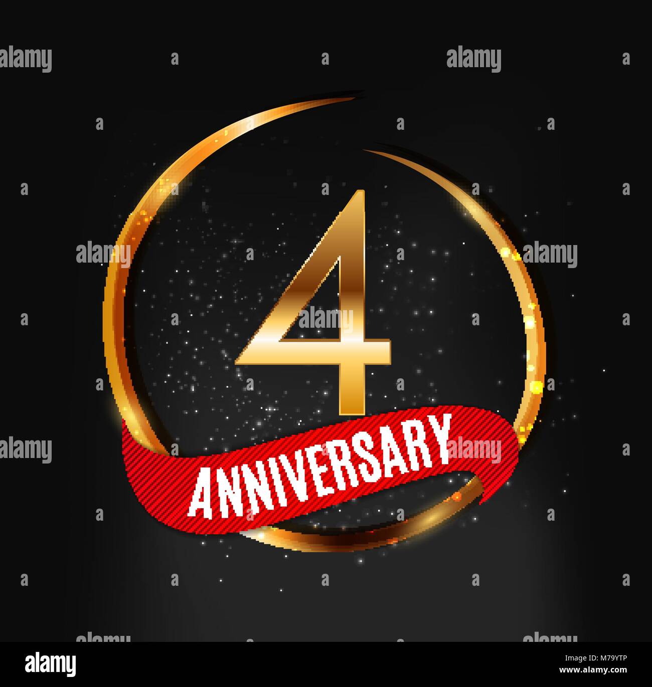 Template Gold Logo 4 Years Anniversary with Red Ribbon Vector ...