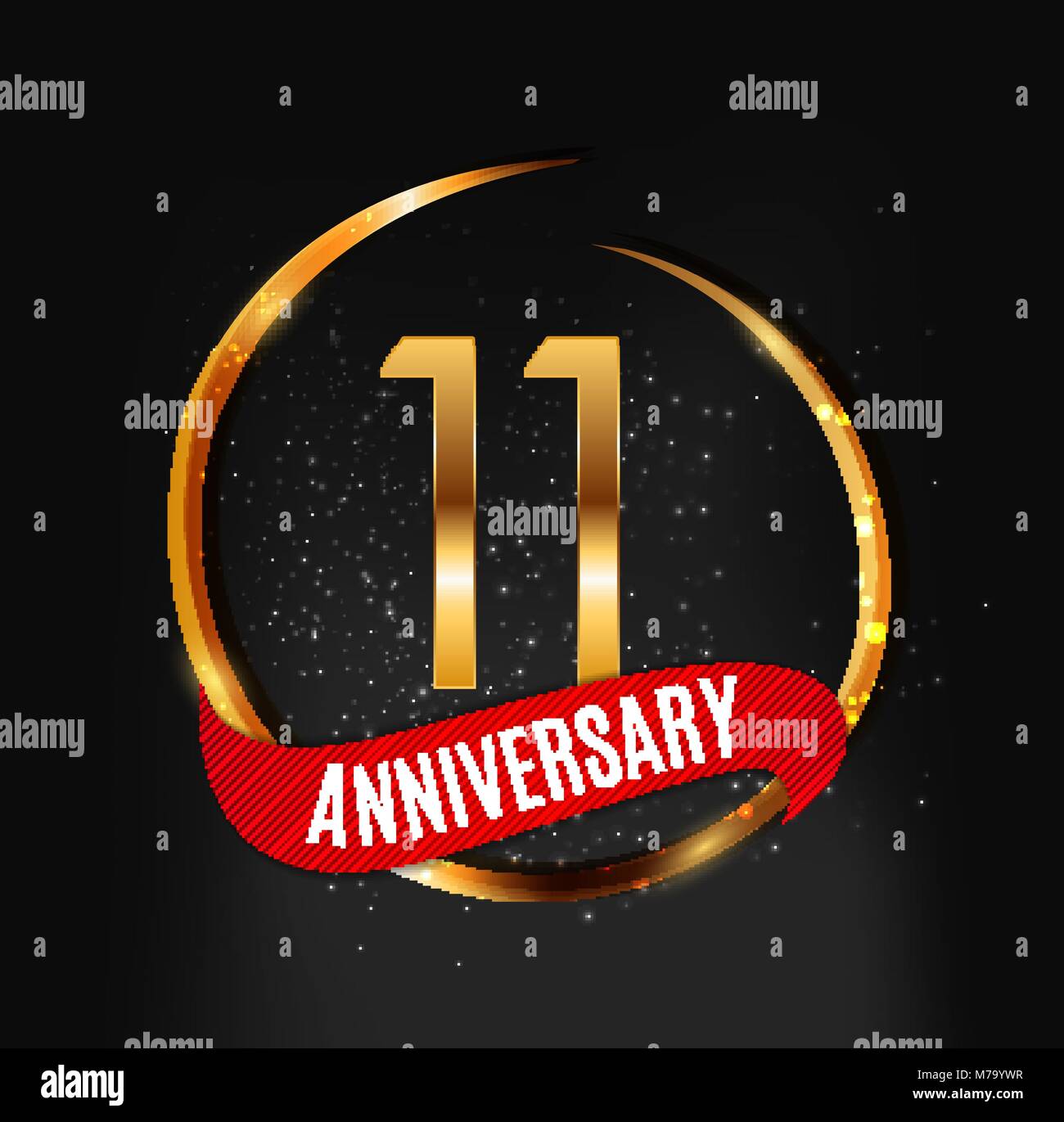 Template Gold Logo 11 Years Anniversary with Red Ribbon Vector ...