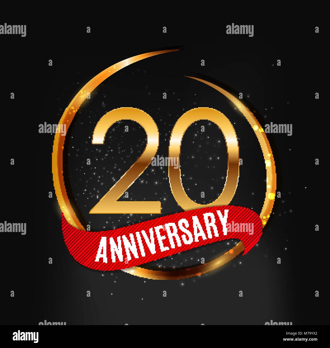 Template Gold Logo 20 Years Anniversary with Red Ribbon Vector ...