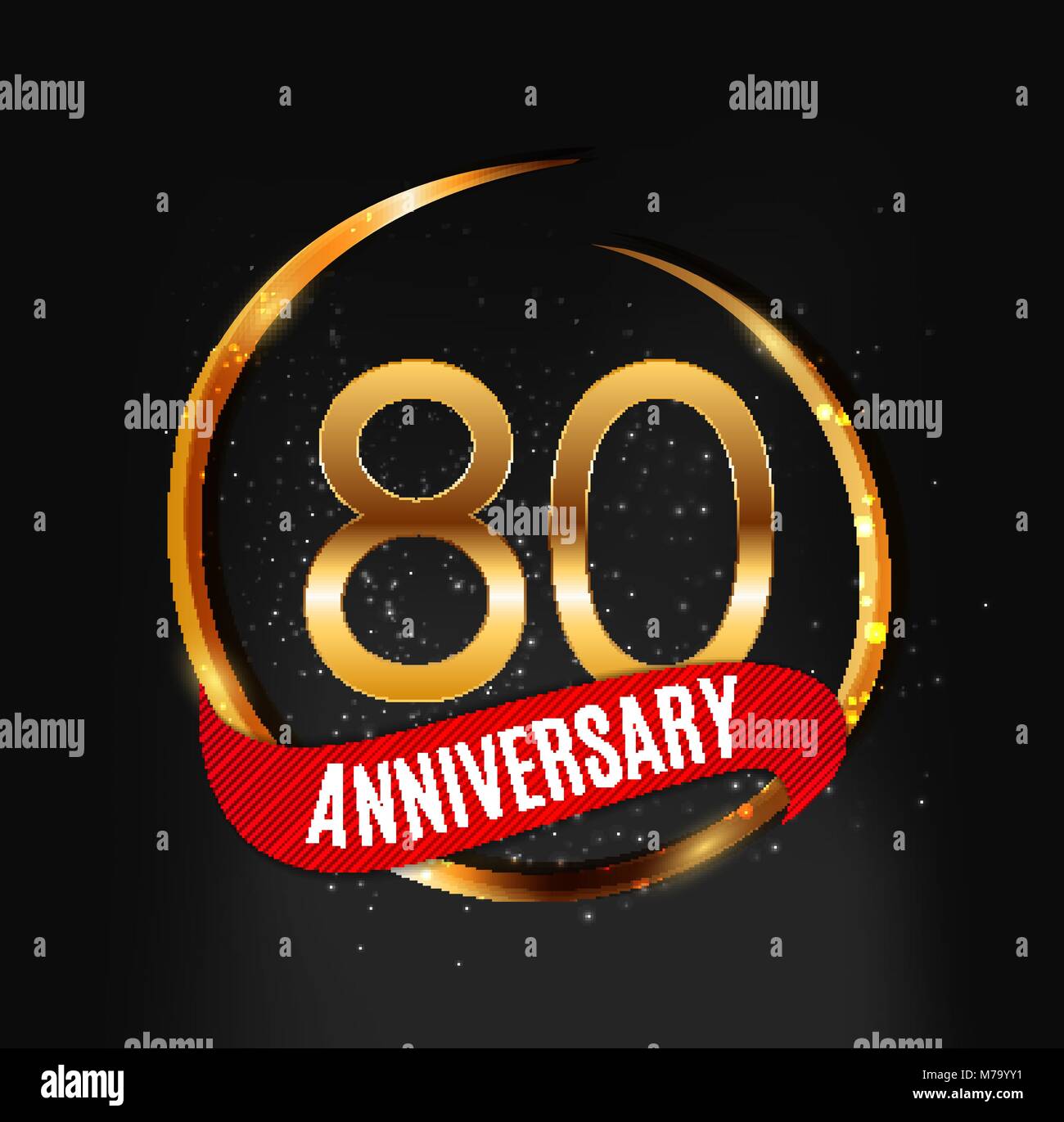Template Gold Logo 80 Years Anniversary with Red Ribbon Vector ...