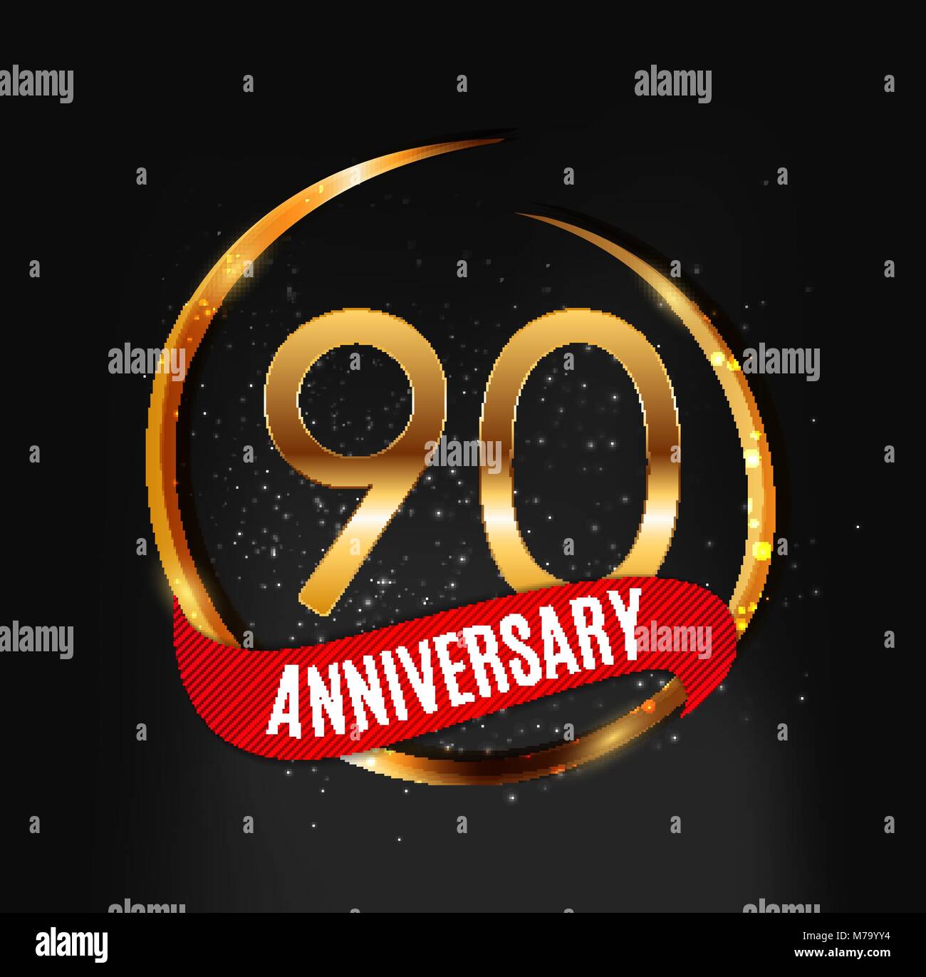 Template Gold Logo 90 Years Anniversary with Red Ribbon Vector ...