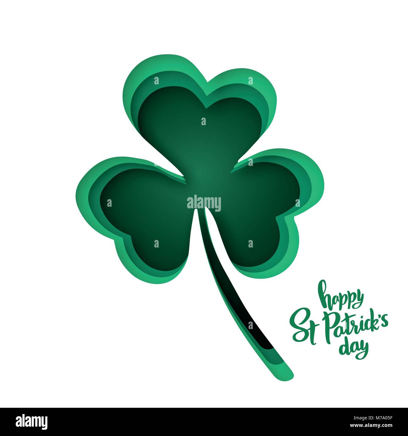 Paper cut shapes with silhouette of shamrock and lettering Happy St ...