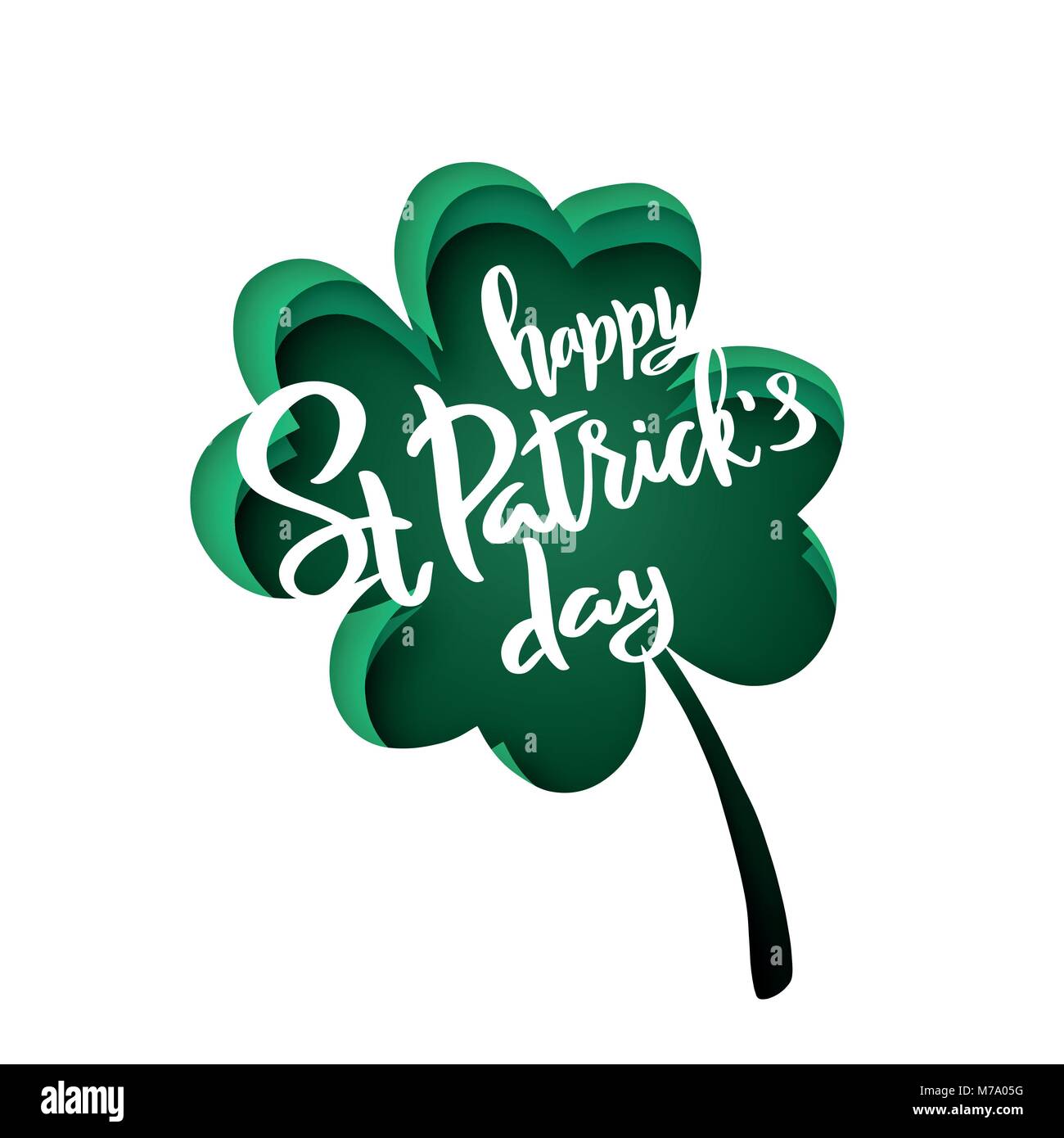 Paper cut shapes with silhouette of clover leaf and lettering Happy St ...