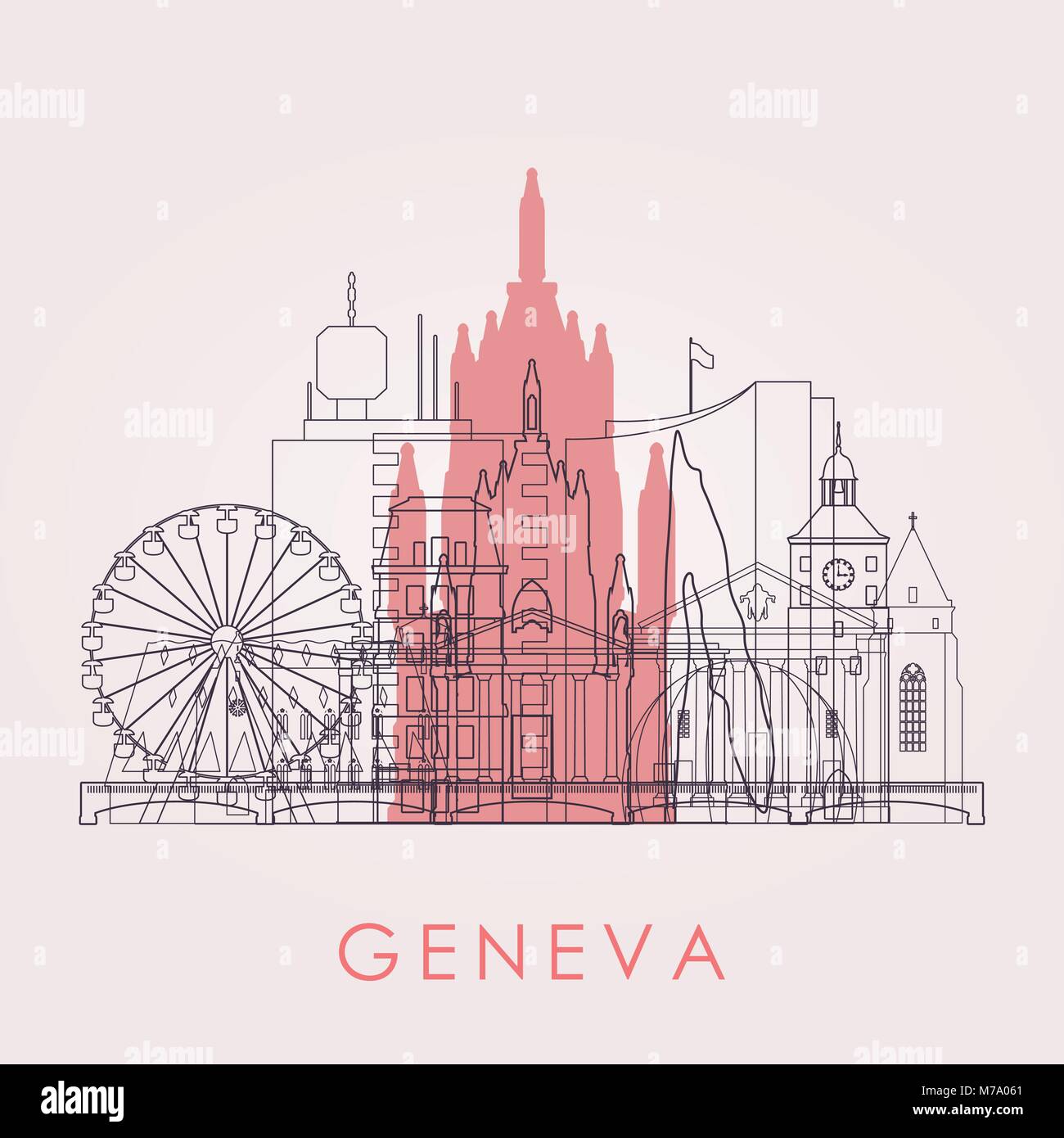 Outline Geneva skyline with landmarks. Vector illustration. Business ...