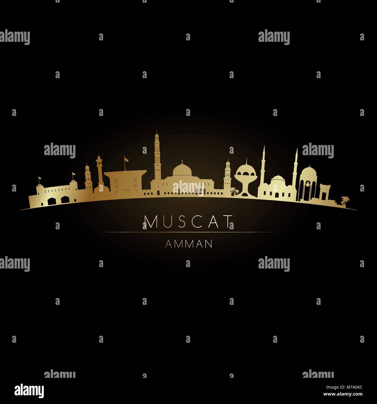 Golden logo Muscat city skyline. Vector silhouette illustration Stock ...