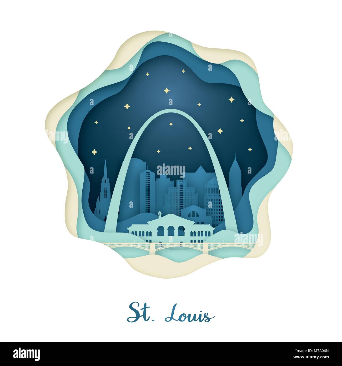 Paper art of St. Louis. Origami concept. Night city with stars. Vector ...