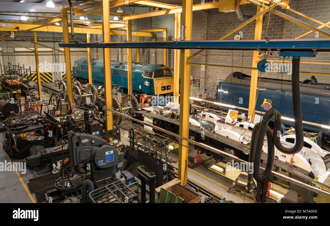 The locomotive repair workshop at The National Railway Museum York UK ...