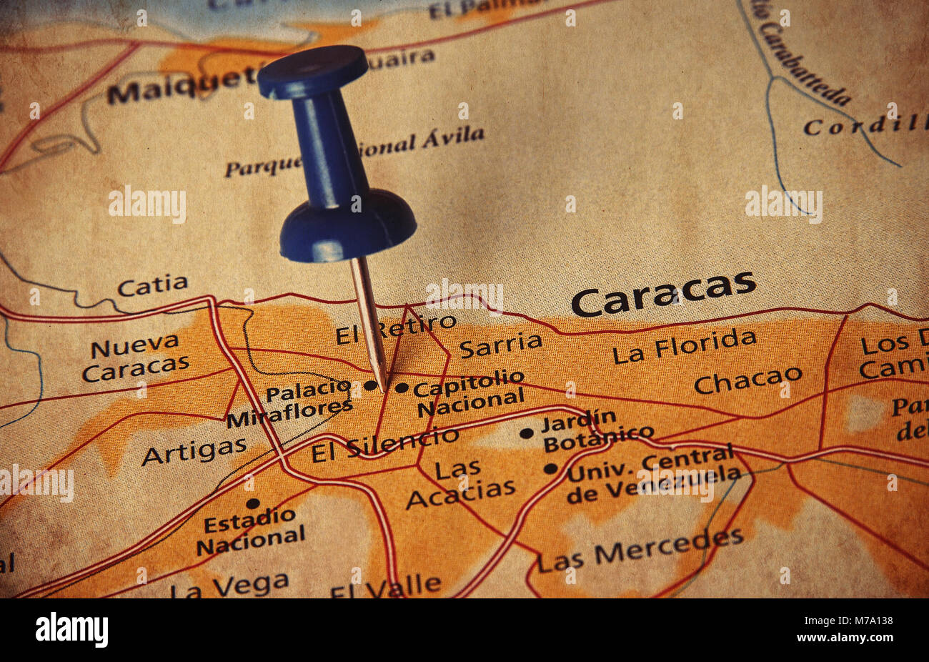 Caracas destination in the map Stock Photo - Alamy