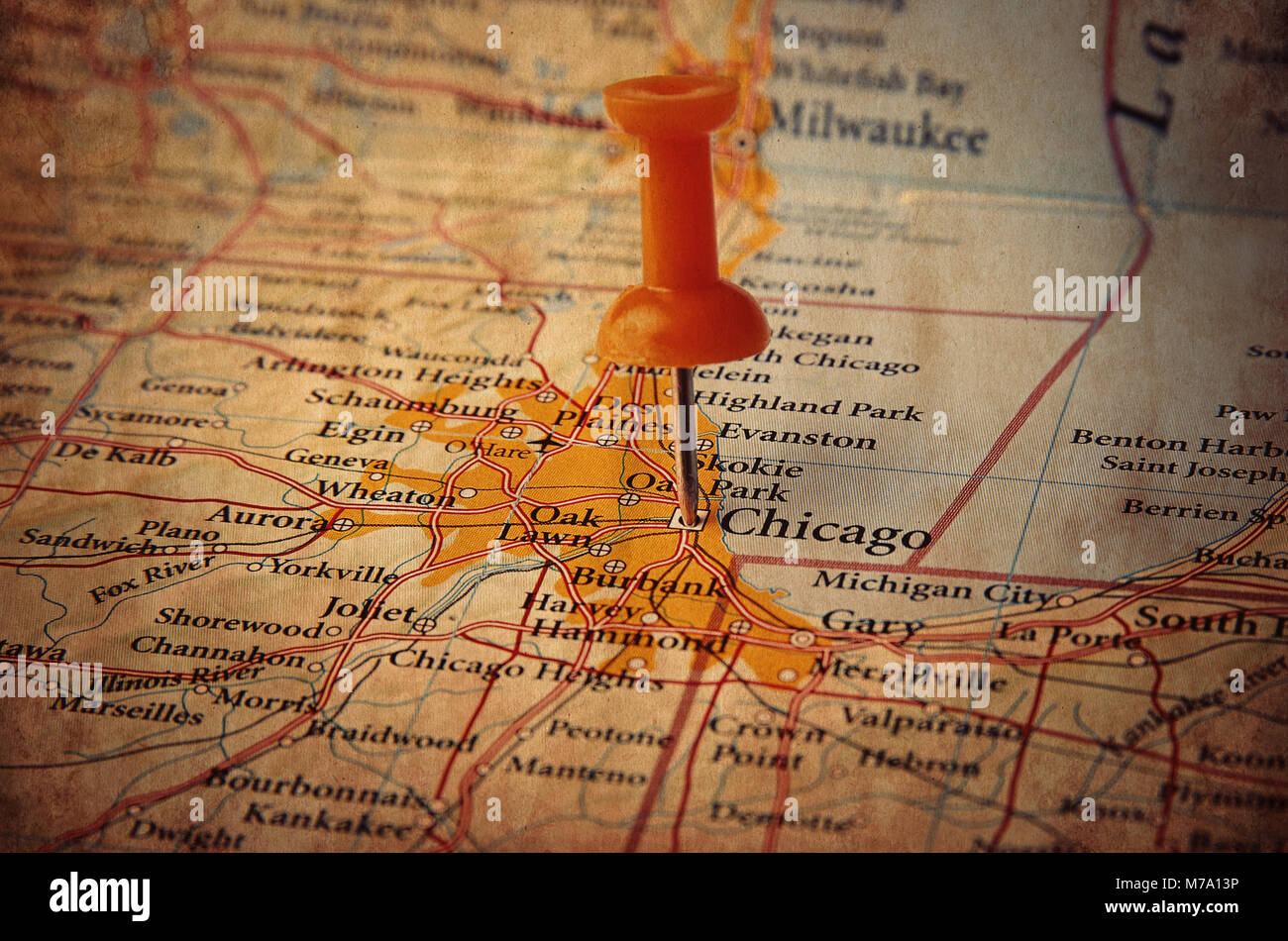 Chicago road map hi-res stock photography and images - Alamy