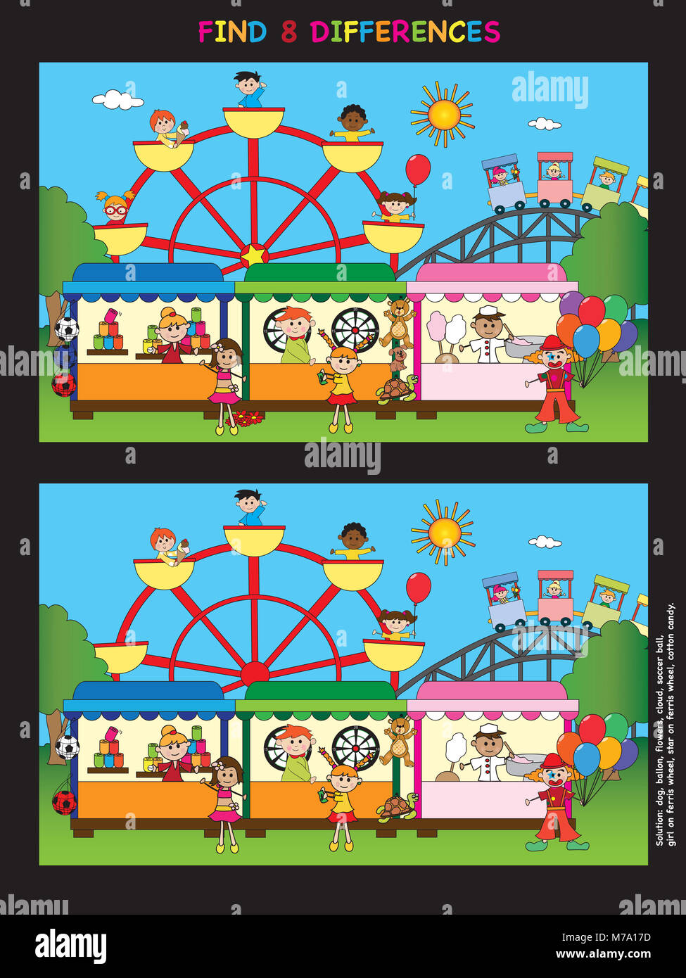 game for children: find eight differences in amusement park Stock Photo ...
