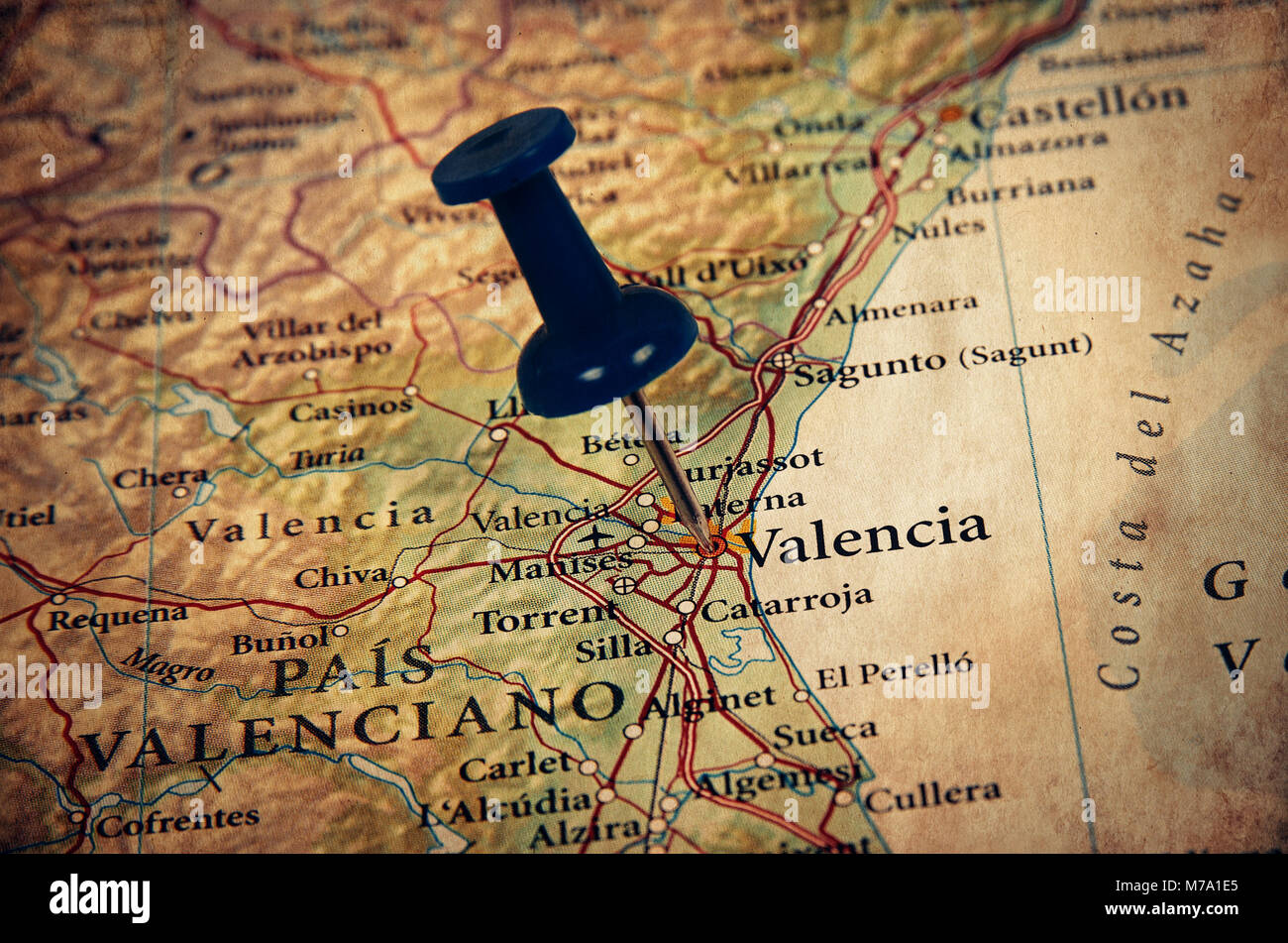 Valencia destination in the map Stock Photo - Alamy