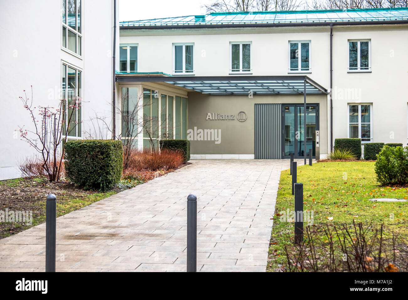 MUNICH / GERMANY - FEBRUARY 16 2018: The Allianz headquarters are ...